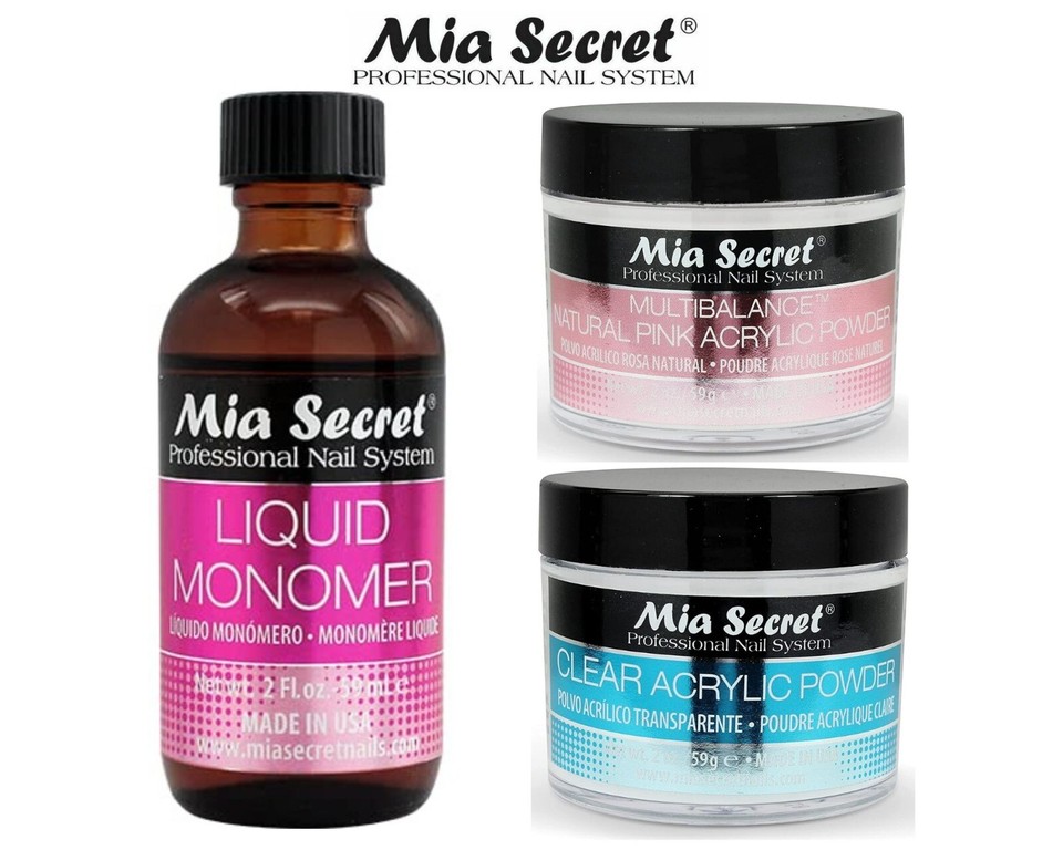 Mia Secret Liquid Monomer 2 oz with Clear and Natural Pink Acrylic ...