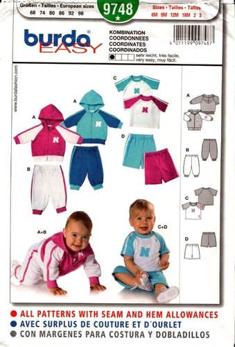 Burda Sewing Pattern 9748 Babies Top, Jumper and Pants EUR 68-98 US 6m ...