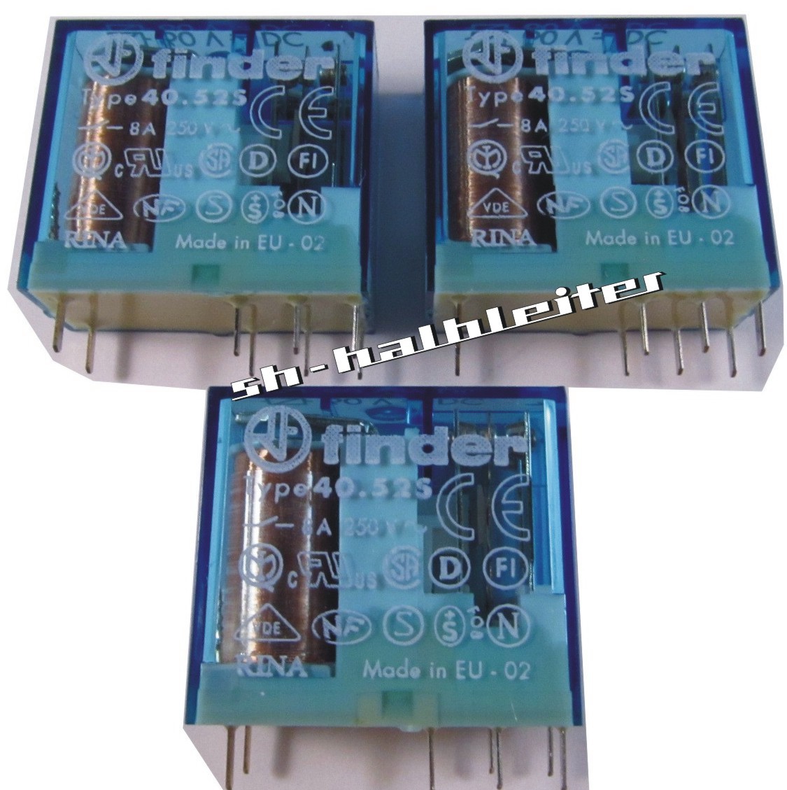 3 Stück/pcs - FINDER Relais 60V - 2 Wechsler - 8A - Type 40.52.7.060 ...