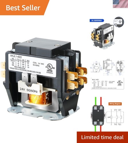 Air Conditioner Contactor 24V Coil 40A 2 Pole Certified HVAC Relay 4 ...