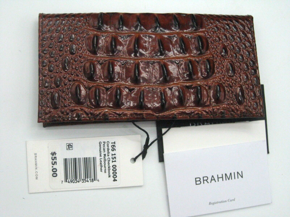 Brahmin Croc Embossed Leather Cordelia Checkbook Wallet Pecan Melbourne ...