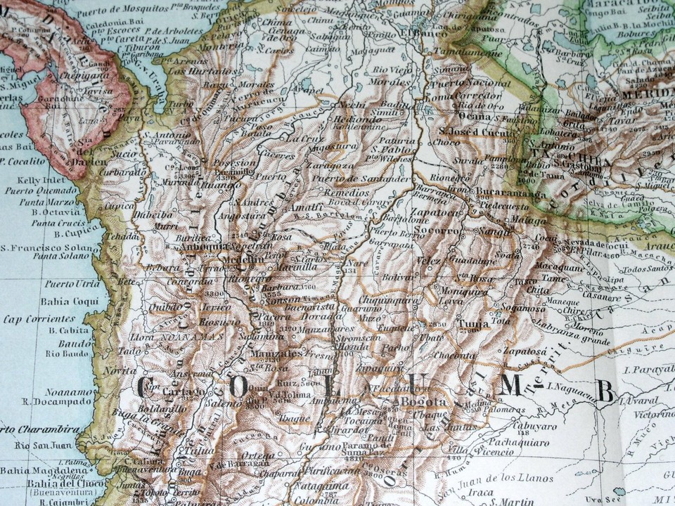 1912 ANTIQUE MAP OF PANAMA COLOMBIA VENEZUELA ECUADOR PERU BRAZIL ...