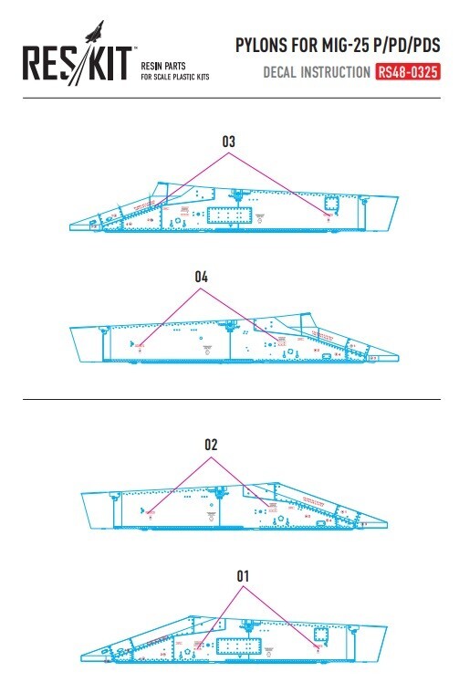 ResKit RS48-0325 Scale 1:48 Pylons for MiG-25 (P/PD/PDS) plastic scale ...