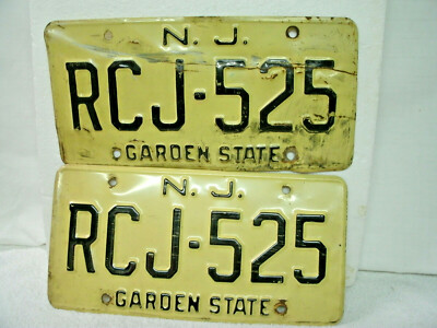 LICENSE PLATES--State of NJ--Garden State--Tan & Black--Pair--Vintage ...