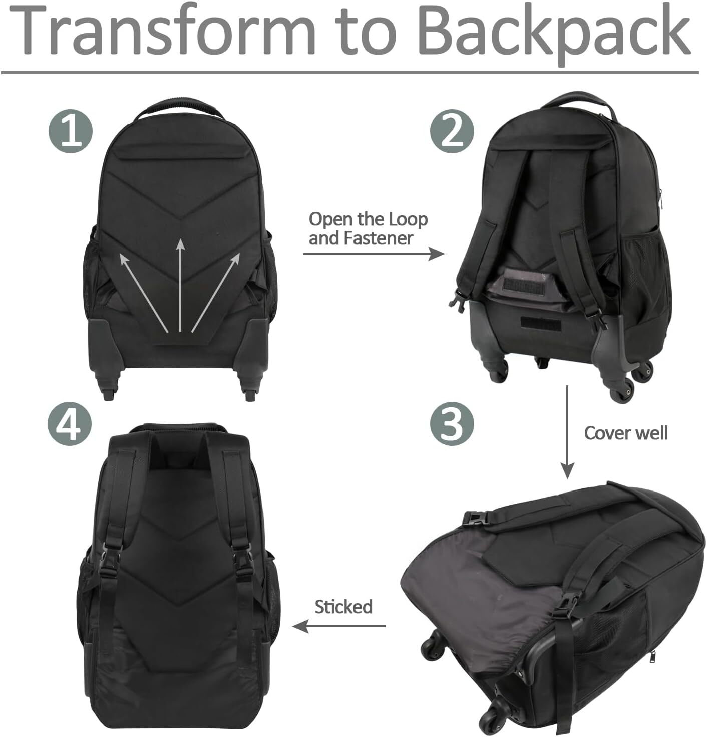 Rolling Backpack for Travel 4 Wheels Laptop Women Men Water Resistant ...