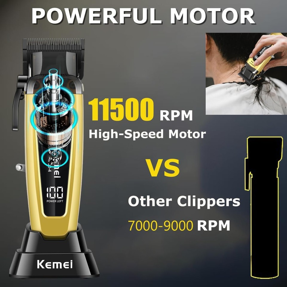 KEMEI 90-4 Professional Hair Clippers for Men, 11500 RPM Barber ...