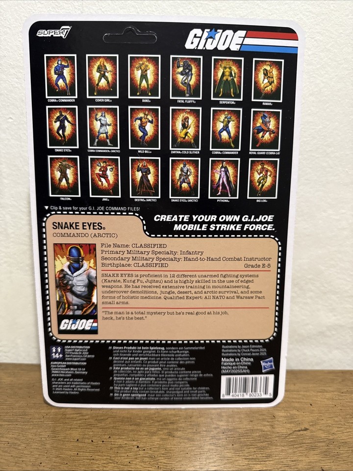 SUPER 7GI JOE REACTION+ ARCTIC SNAKE EYES CARTOON COLORS O-RING ...