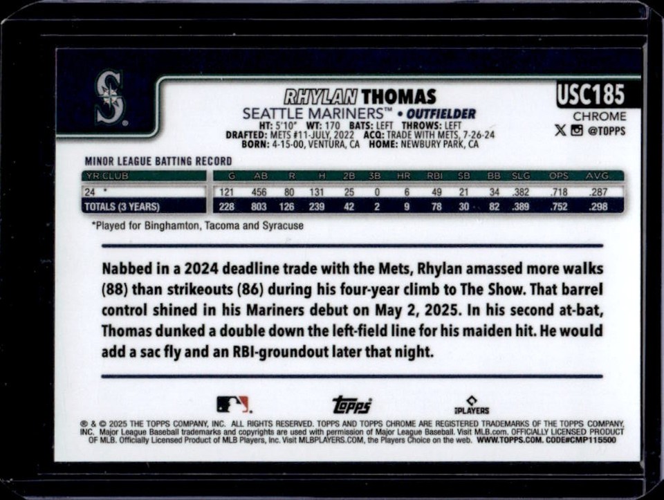 2025 Topps Chrome Update Rhylan Thomas RC Orange Lava Refractor #/25 ...