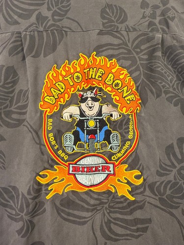 Island Dogs Mens “Bad to the Bone” Hawaiian Black Silk Camp Shirt Size ...