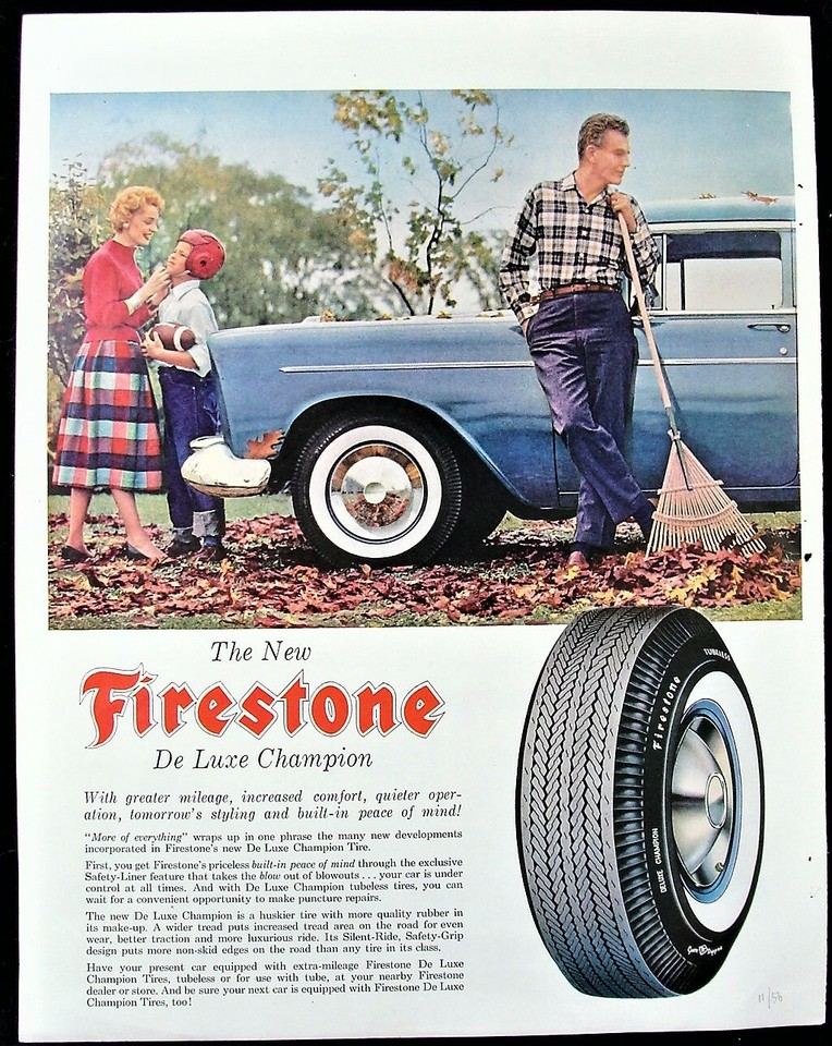 Vtg 1956 Firestone Billboard Poster Sign De Luxe Champion Tires 2pg ...