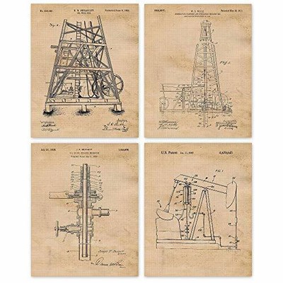 Vintage Oil Rig Decor, Drilling Man Cave Wall Art Poster, 4 Photos 8x10 ...