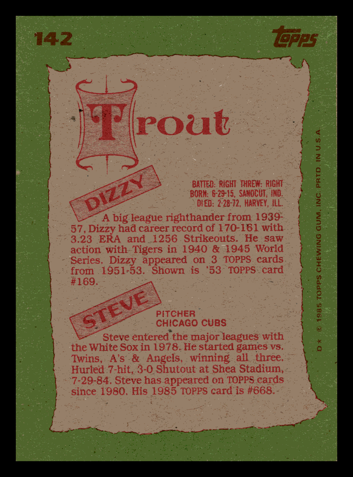 1985 Topps Dizzy Trout #169 Boston Red Sox Near Mint NM | eBay