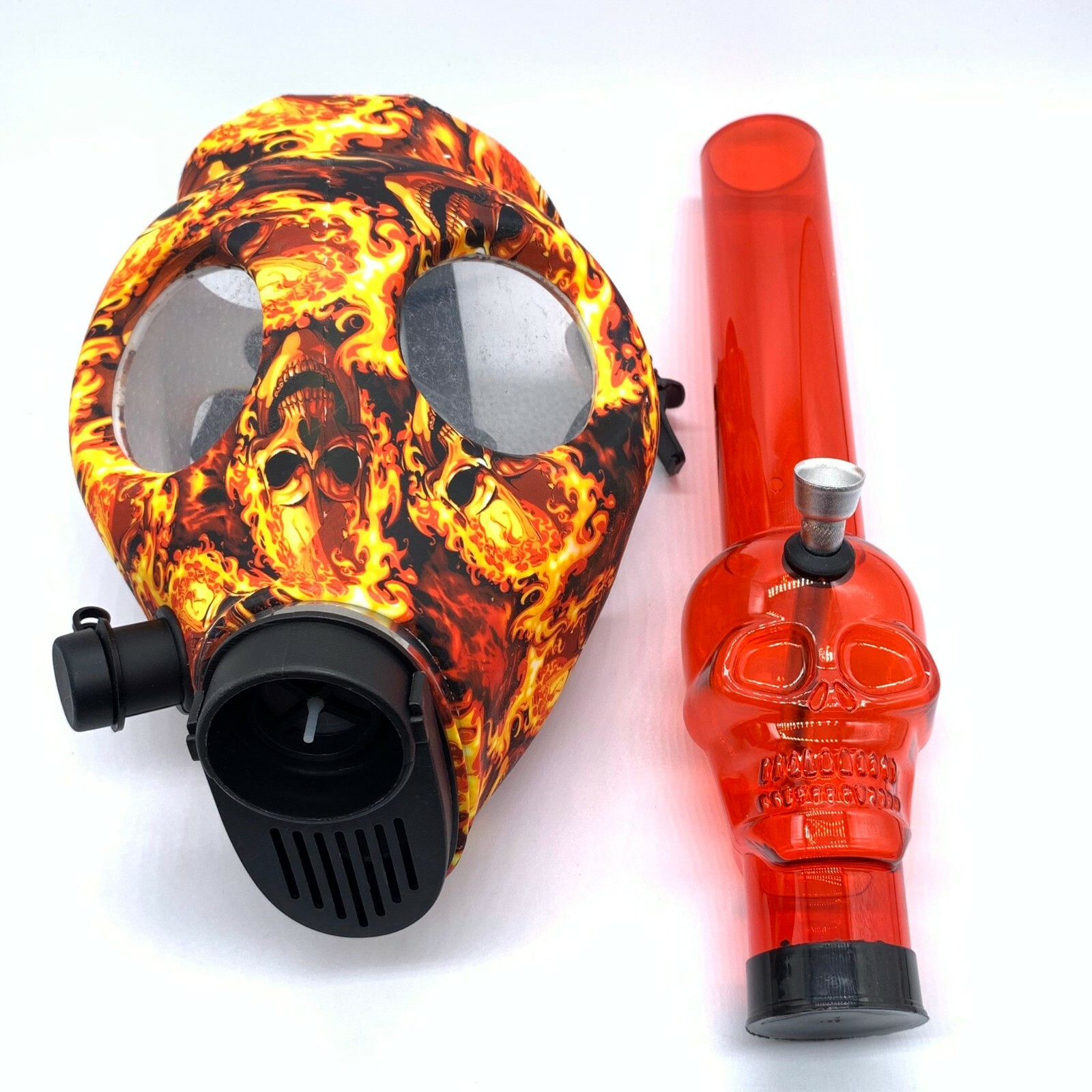 RED FLAMES MIX silicon gas mask with red skull hookah water pipe ...