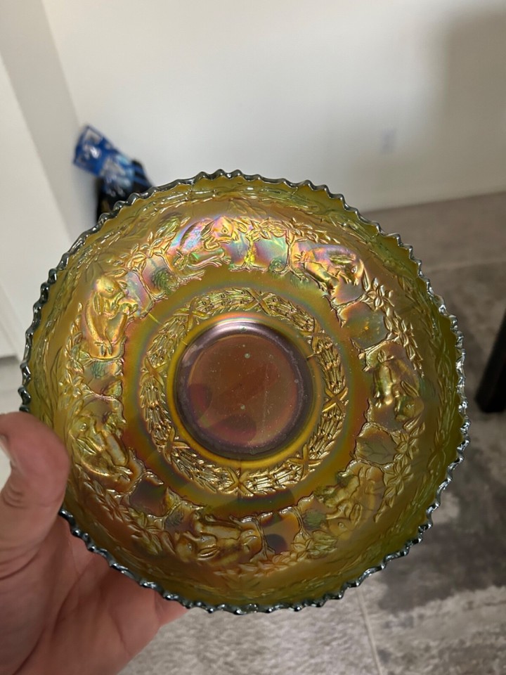 Vintage Carnival Glass Fenton Green Peter Rabbit Bowl - Scarce | eBay