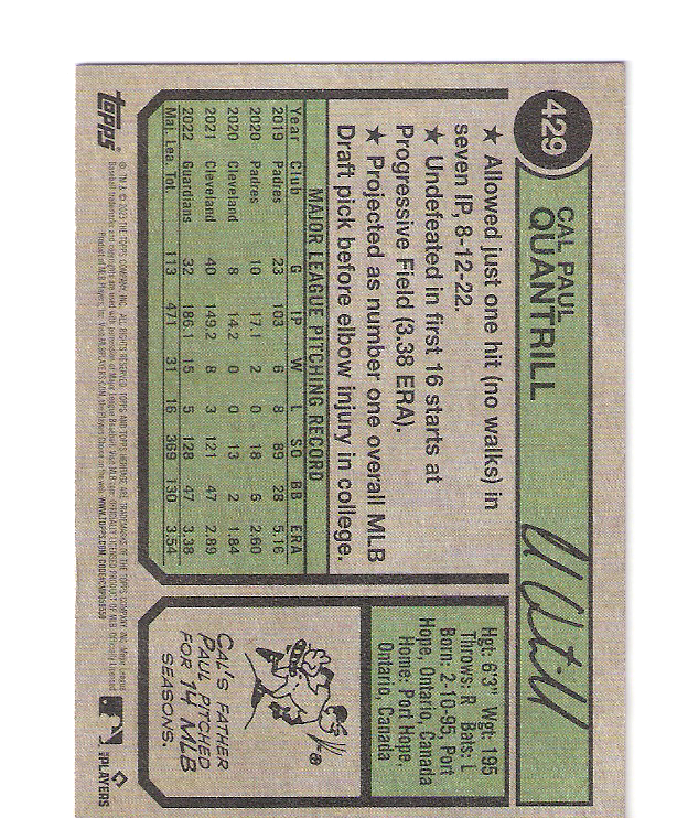 Cal Quantrill 2023 Topps Heritage #429 Red Parallel SP Cleveland ...