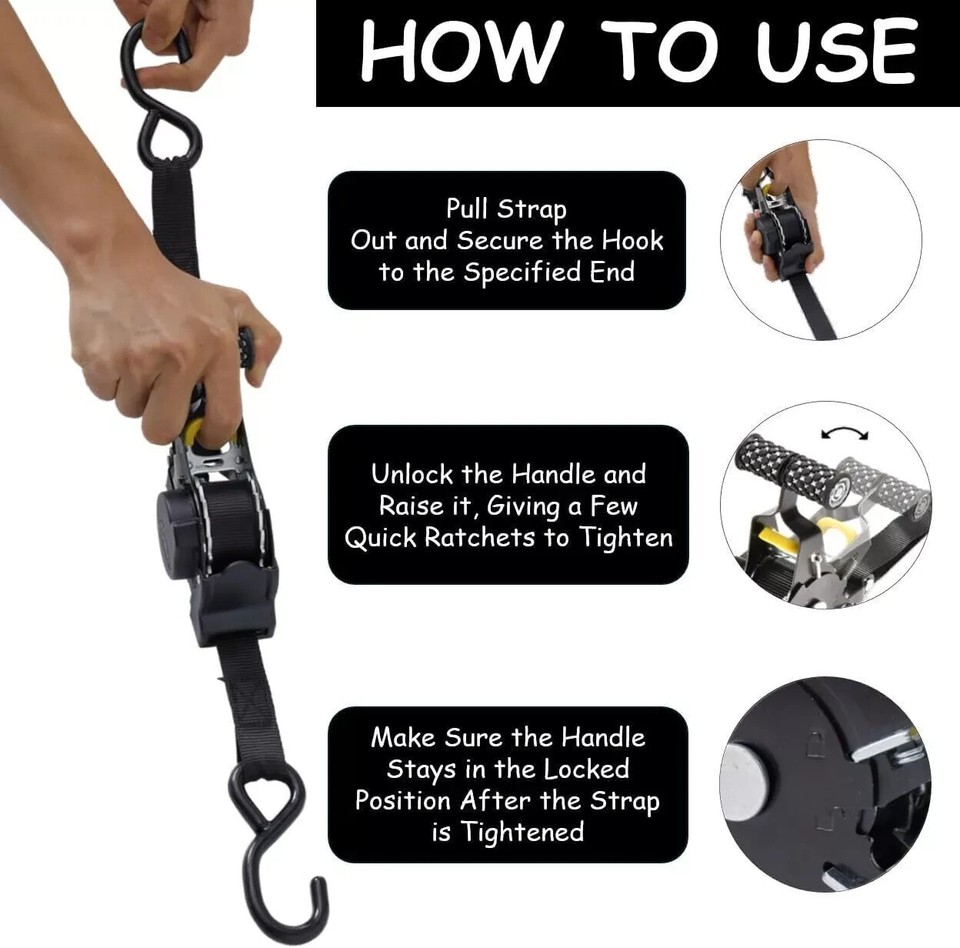 Auto Retractable Ratchet Strap 1" x 10' | 1500lb Break Strength | Heavy ...