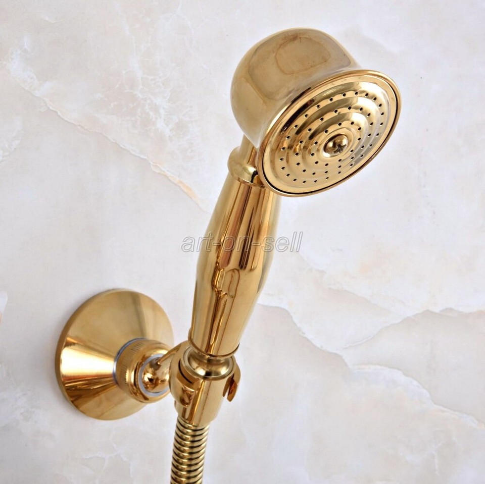 Wall Mount Bathroom Hand Held Shower Tap Spray Mixer Faucet Gold Color ...