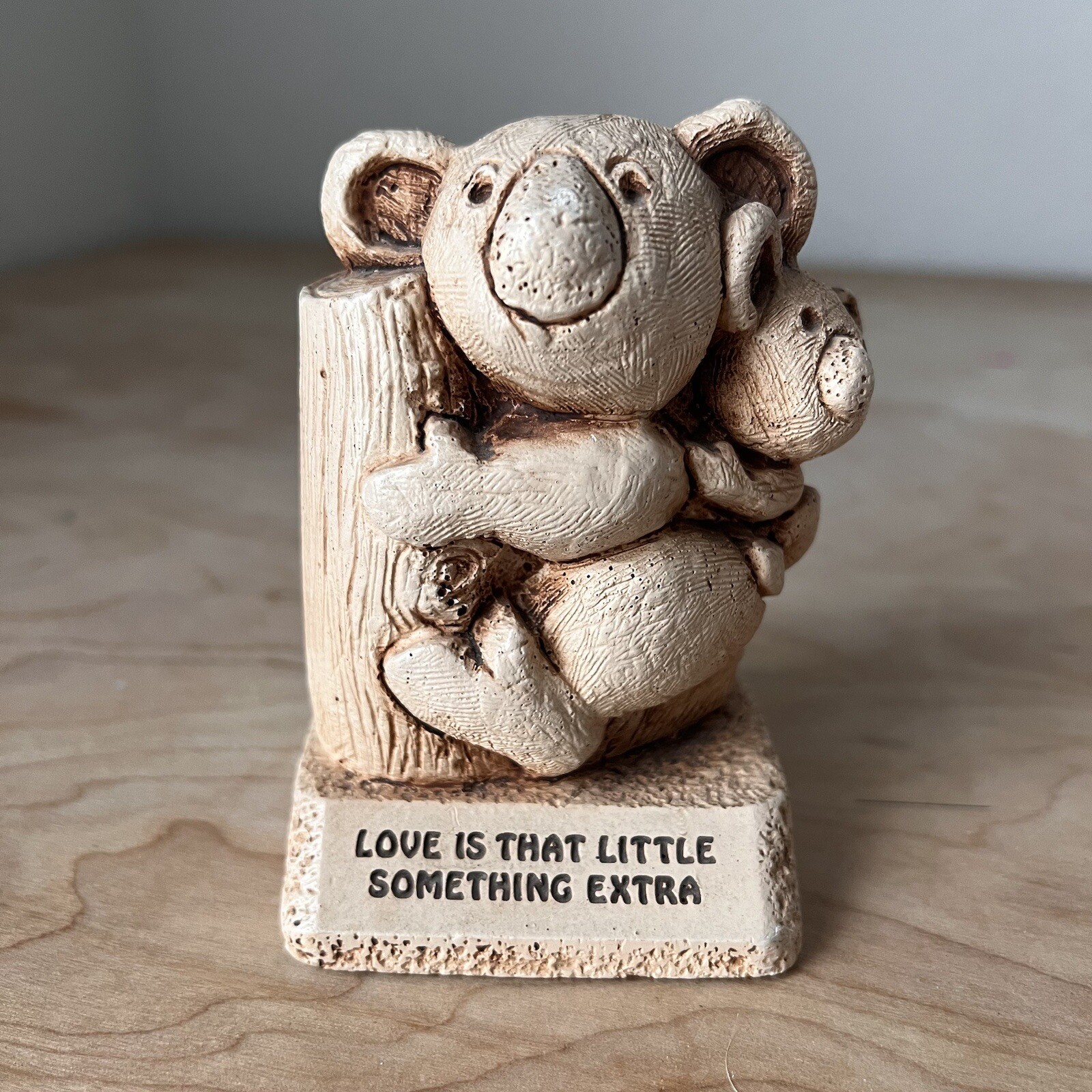 Vintage Antique Wood Figurine Hand Carved Koala Bears Mom and Baby Made ...