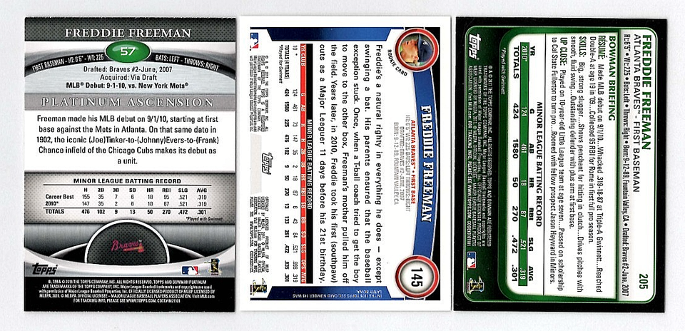Freddie Freeman - Atlanta Braves - LOT of (3) different RC / ROOKIE ...
