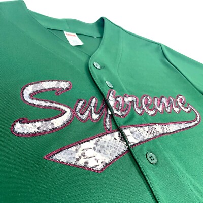 Supreme Snake Skin Script Logo Baseball Used Jersey FW 17 Size M Green ...