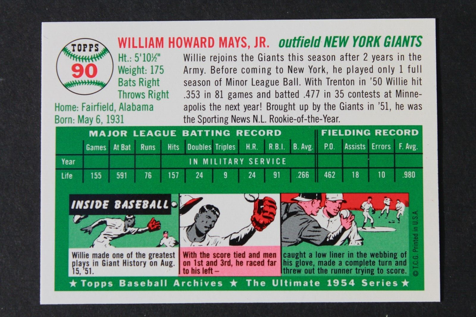 Topps Baseball Archives the Ultimate 1954 Series Willie Mays #90 | eBay