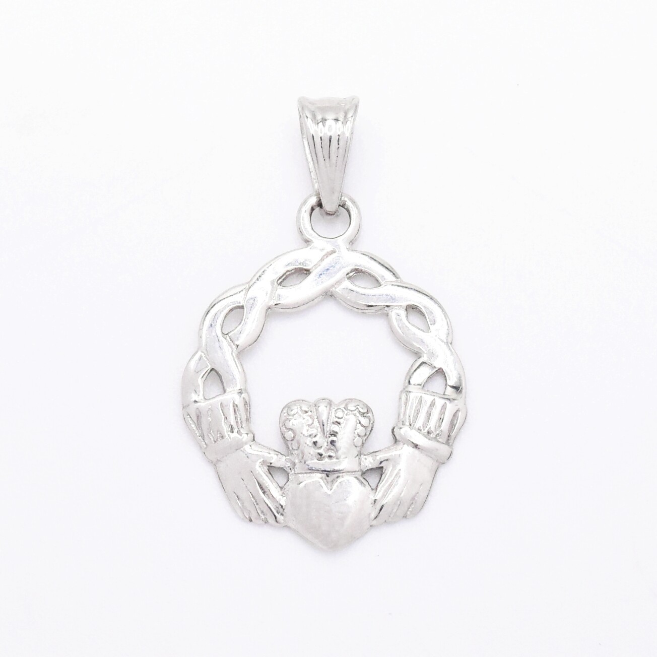 14k White Gold Estate Textured Claddagh Wreath Pendant | eBay