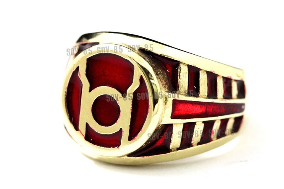 New BRASS Flat Red Lantern Ring BRASS Red Enamel Ring Men's Ring Size ...