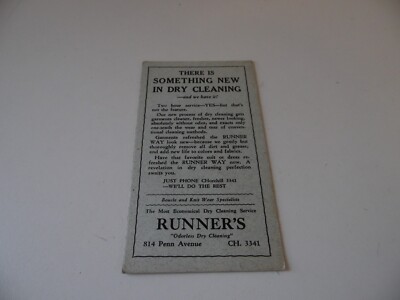 Vtg. Ink Blotter Card advert. runner's dry cleaning something new ...