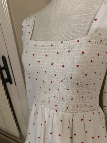 francescas Boutique White Ruffle Red Heart Smocked dress Valentines Day ...