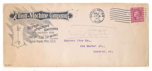 US 1915 advertising cover, Elliott Machine Co. button attaching, Grand ...