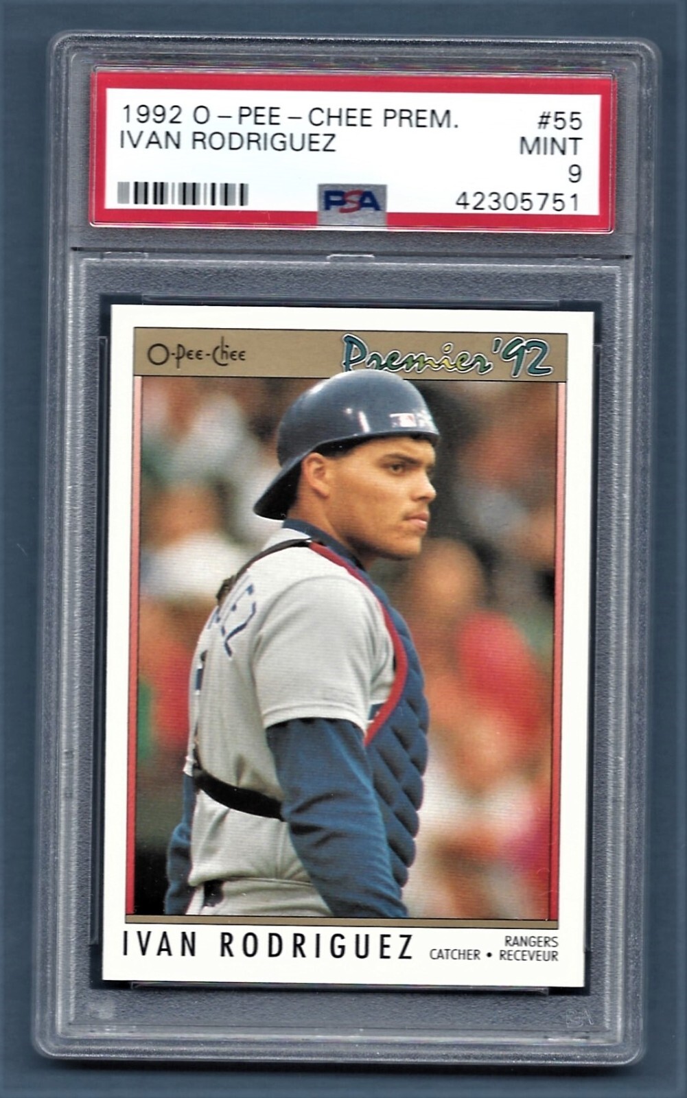 1992 O-PEE-CHEE Premier Ivan Rodriguez Rangers #55 Rookie PSA 9 ...