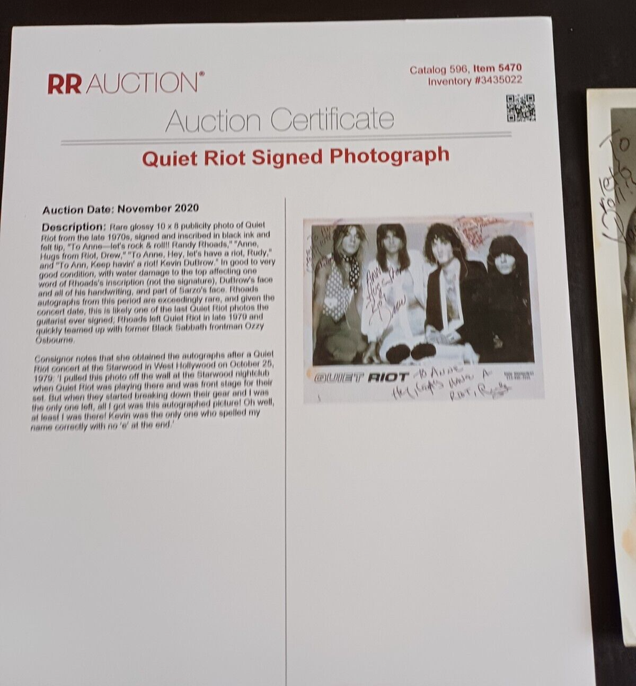 RANDY RHOADS SIGNED /AUTOGRAPH QUIET RIOT PROMOTIONAL PHOTOGRAPH ...