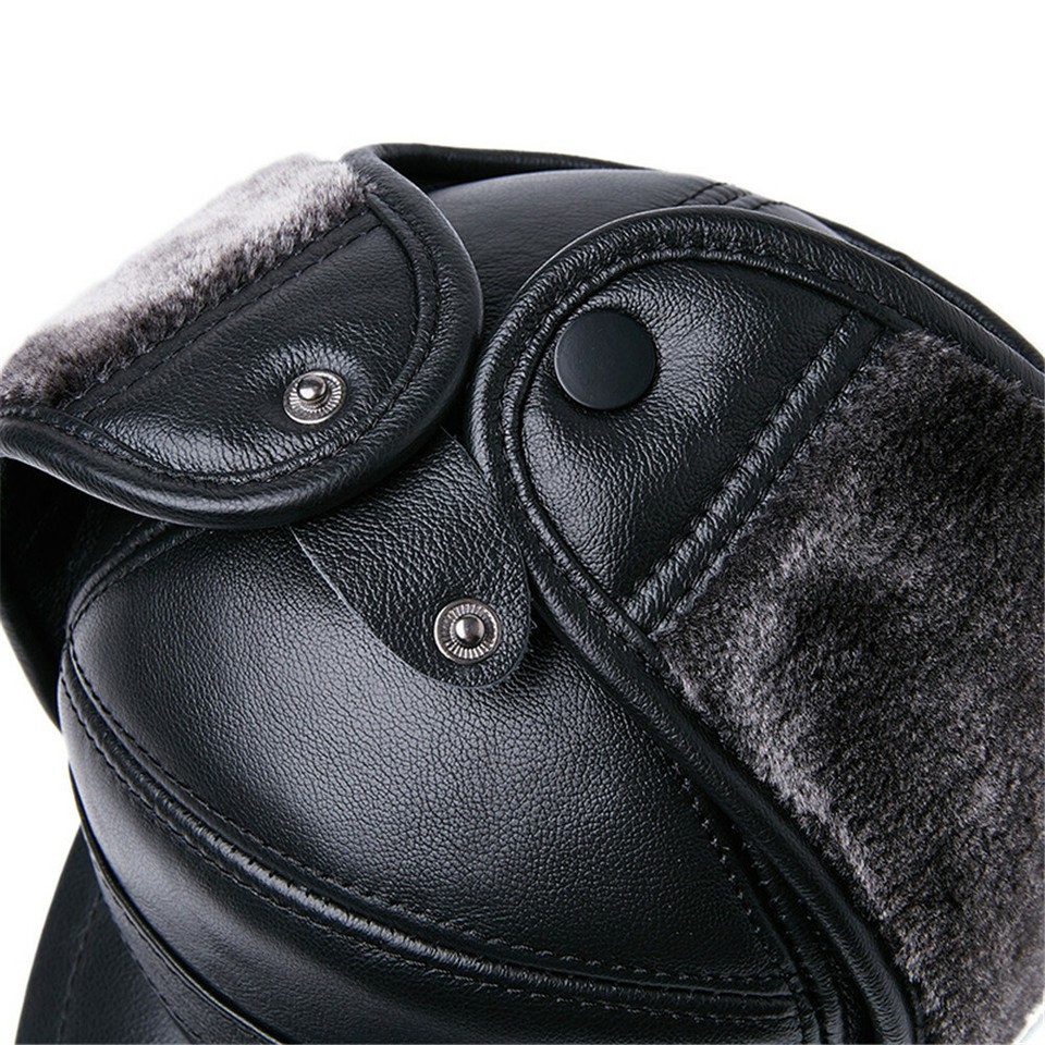Men's Genuine Leather Winter Warm Trapper Warm Hat Baseball Cap Outdoor ...