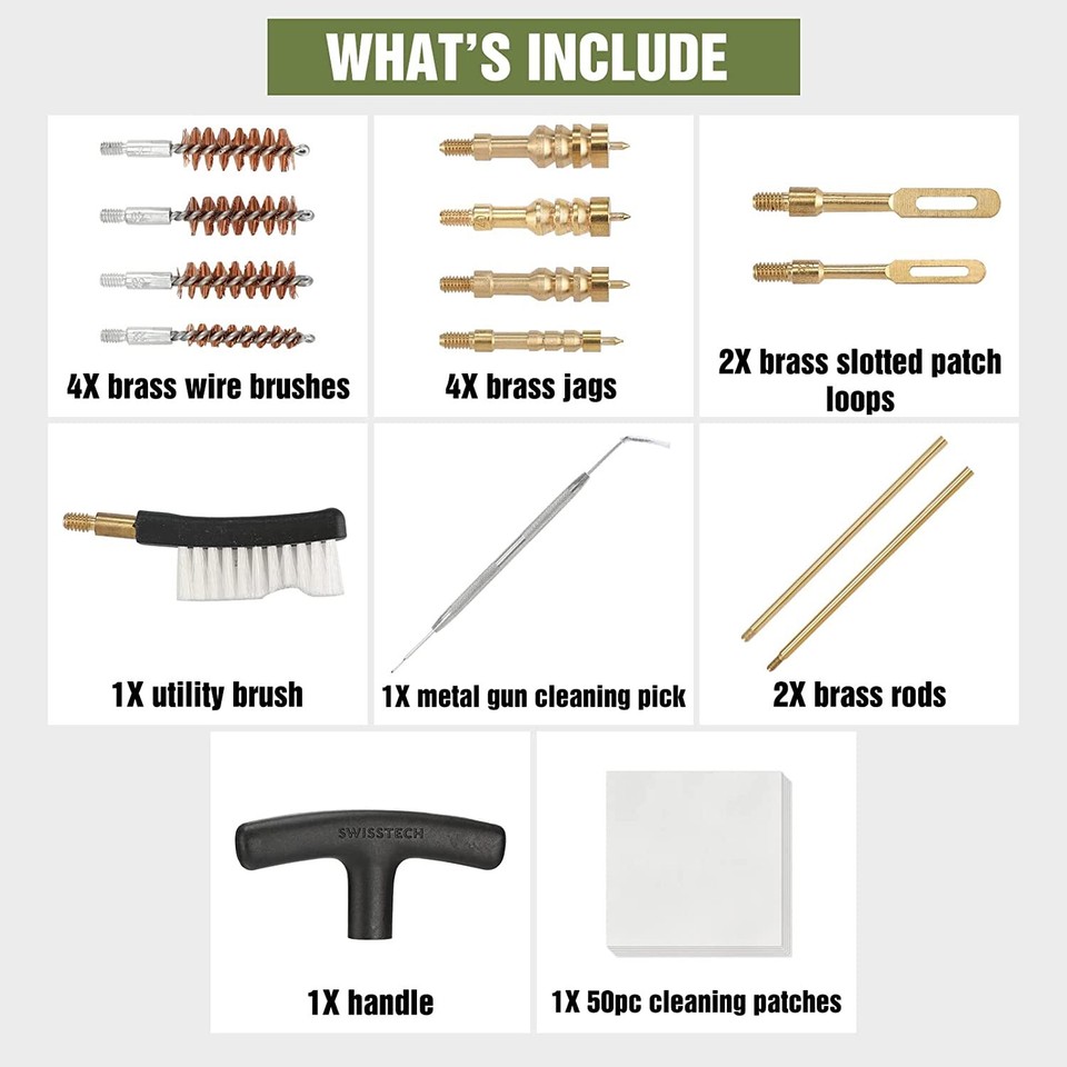 Swiss+Tech 16PC Handgun Cleaning Kit Cleaning Rod Bore Brushes Cleaning ...