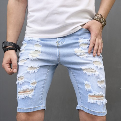 Men's Elastic Tight Denim Capris Elastic Men's Casual Light Colored Men ...
