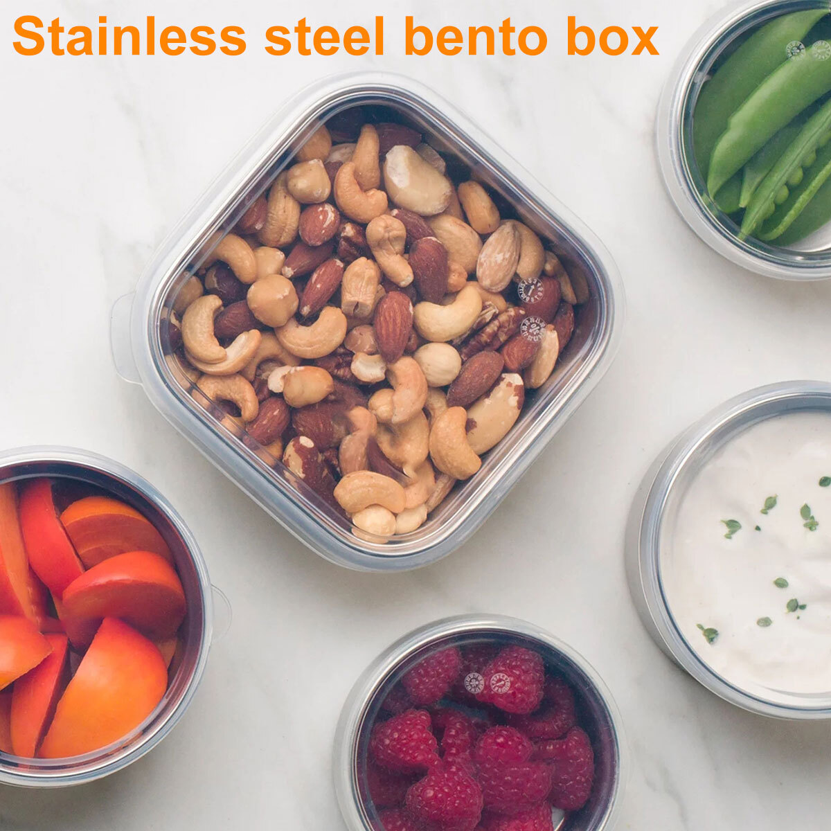Food Containers Leak-Proof Bento Box with Clear Lids 304 Stainless ...