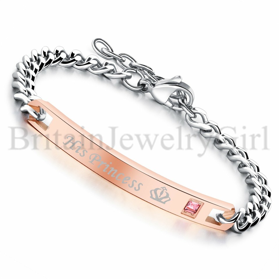 Stainless Steel Her Prince His Princess Love Couple Bangle Bracelet Men ...