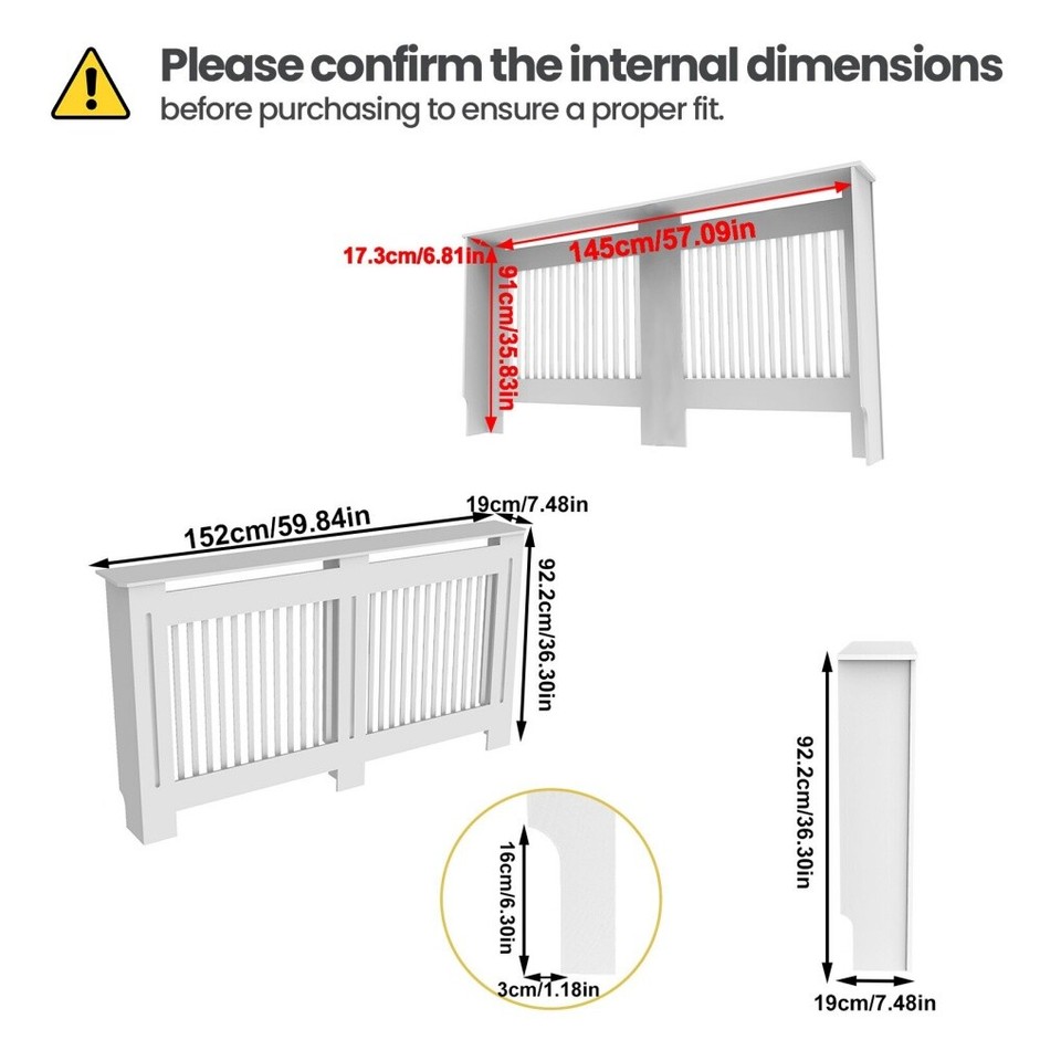 White/Grey Radiator Cover Shelf Cabinet Grill MDF Wooden Modern ...