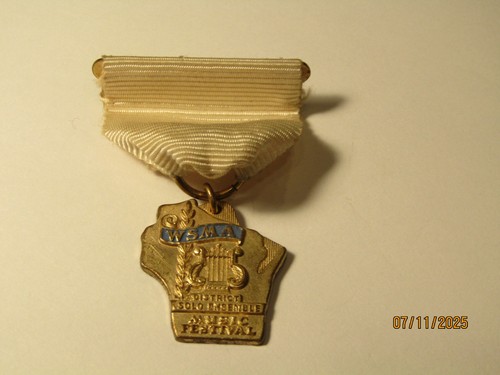 Vintage Wisconsin WSMA District Solo Ensemble Music Ribbon Medal Gold ...