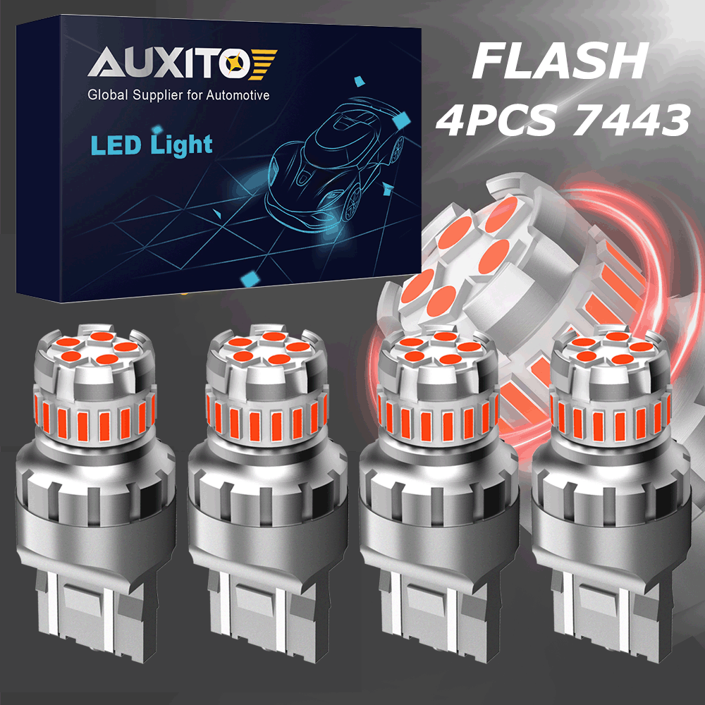 AUXITO 7443 7440 LED Red Strobe Flash Brake Stop Tail Parking Light ...