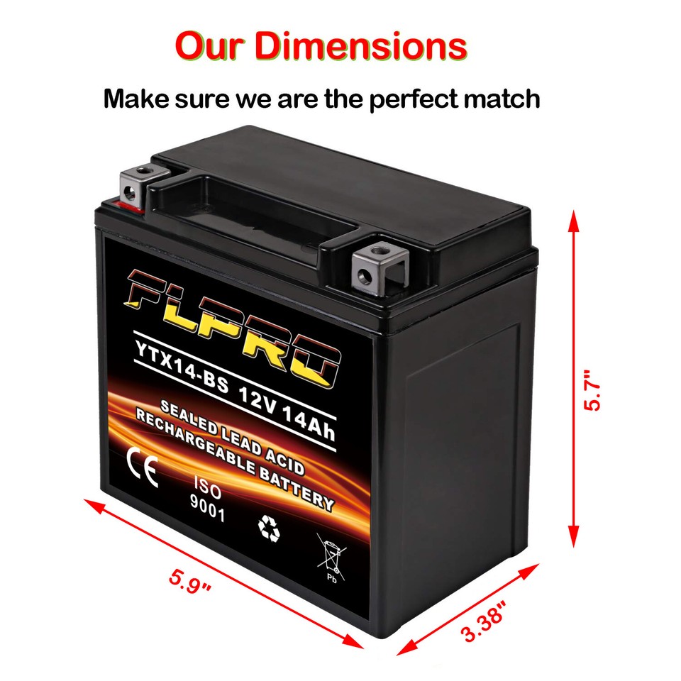Sealed AGM YTX14 BS Battery for Yamaha Trophy FJ1200/FZR1000/GTS1000 ...