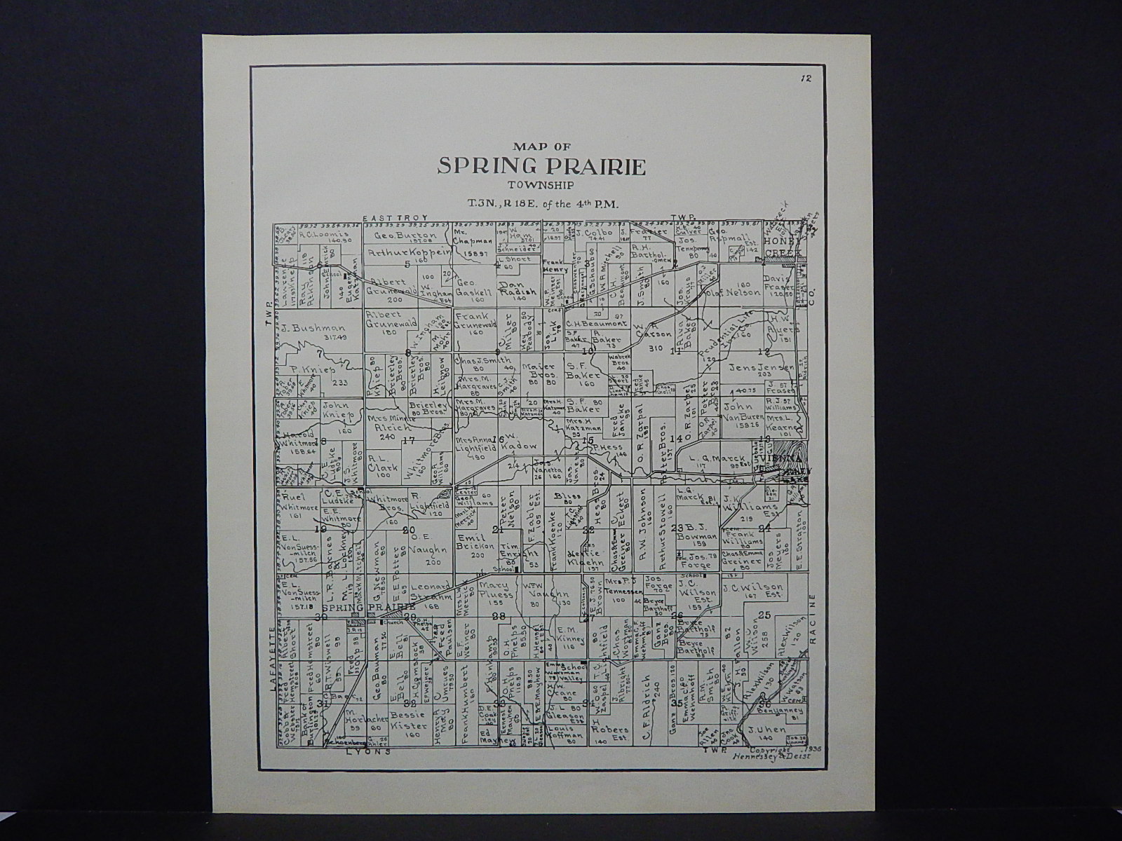 Wisconsin, Walworth County Plat Map 1936 Spring Prairie Township L21#02 ...
