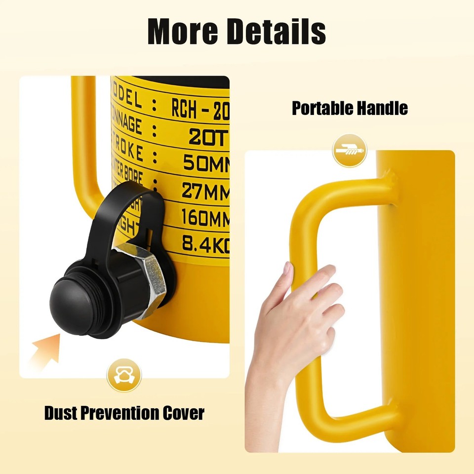 20 Ton Manual Oil Pump Hydraulic Cylinder Lifter 2" Ram Stroke Hollow ...