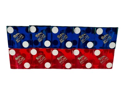 MGM Casino Dice Lot Of 10 Red Blue Cancelled Drilled Translucent Number ...
