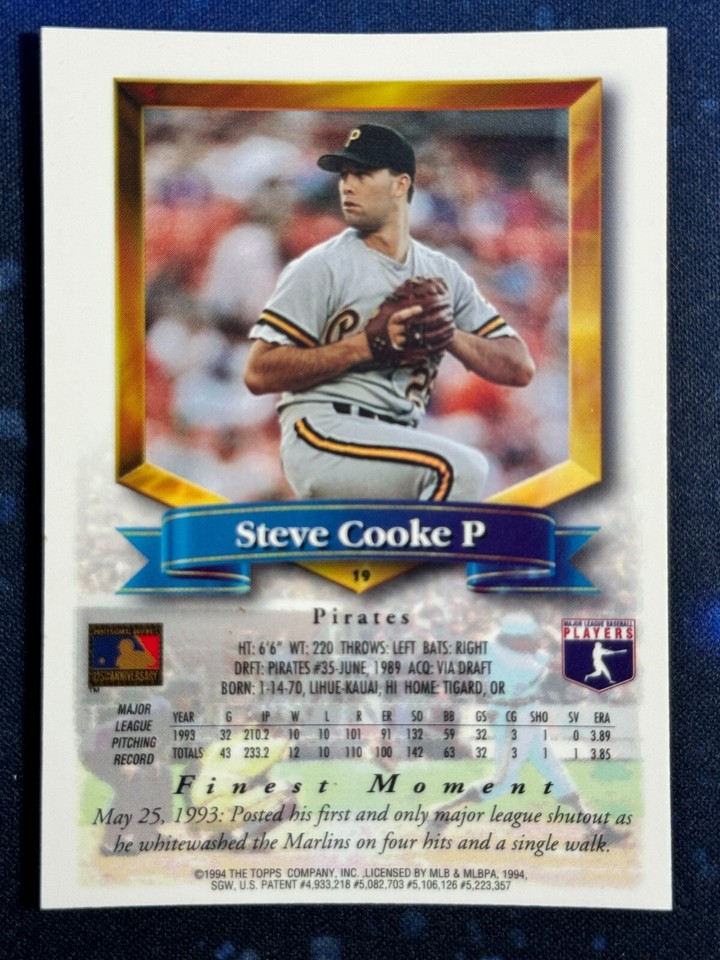 1994 Topps Finest #19 Steve Cooke Pittsburgh Pirates | eBay