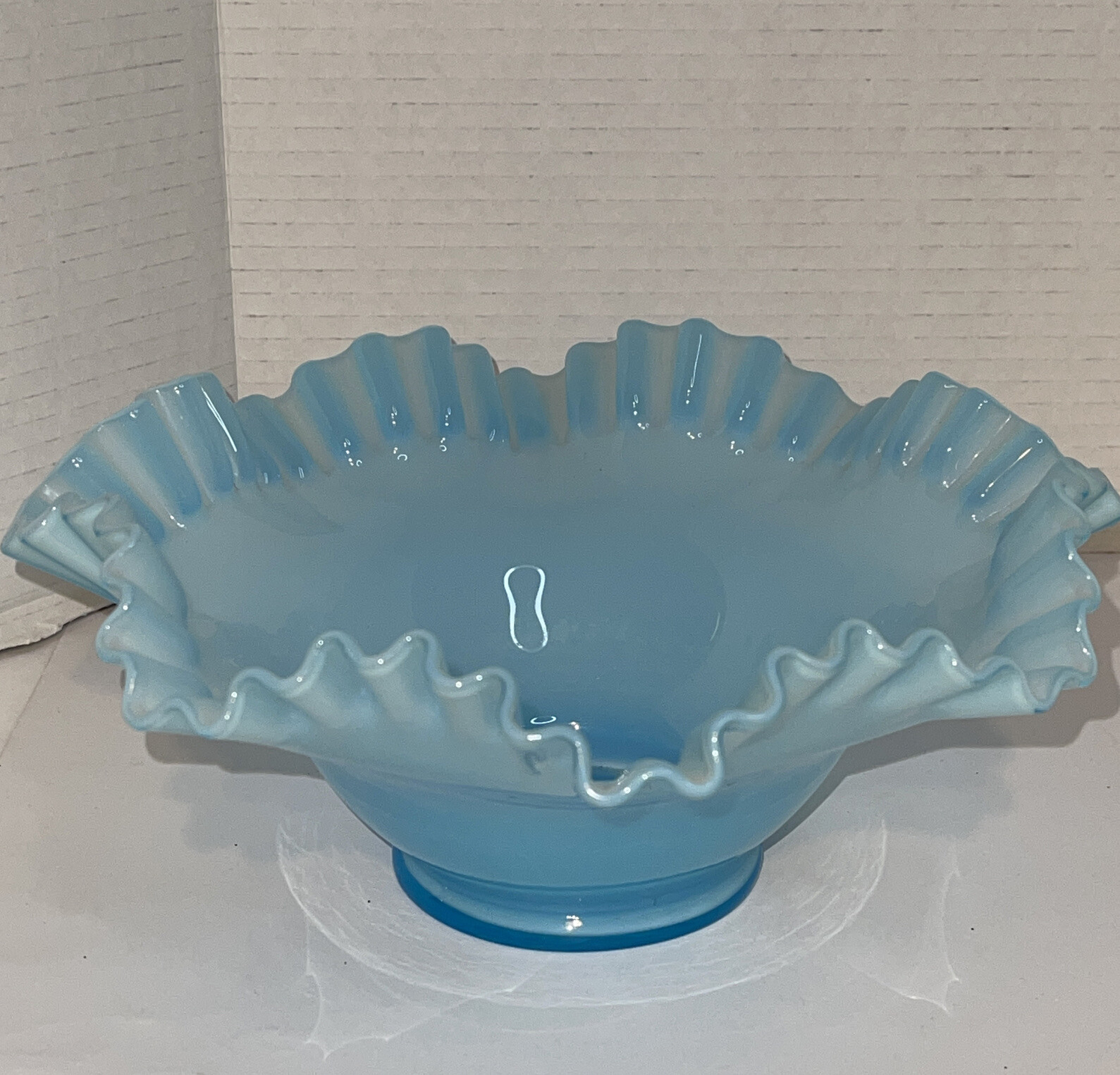 Fenton Glass Bowl Shades Of Blue Glass Ruffled Crimped 9 1/2” By 3” | eBay
