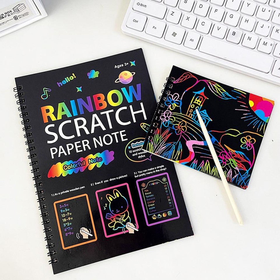 Rainbow Scratch Paper Scratch Art for Kids DIY Craft Drawing Crafts Kit ...