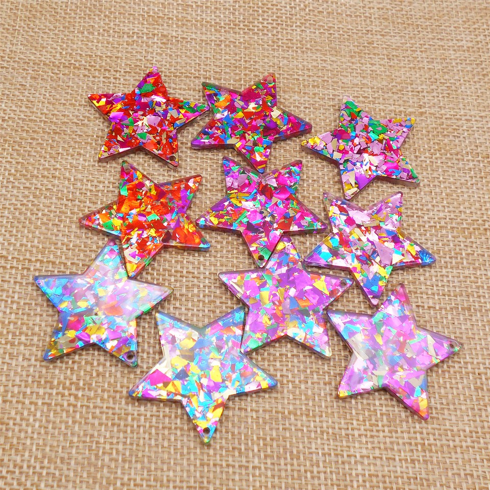 10 pcs Acrylic Star Charm Sequined Pendant Keychain Earring DIY Crafts 34x35 mm | eBay