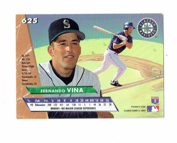 Fernando Vina Seattle Mariners 2B #625 Fleer Ultra Rookie 1993 # ...