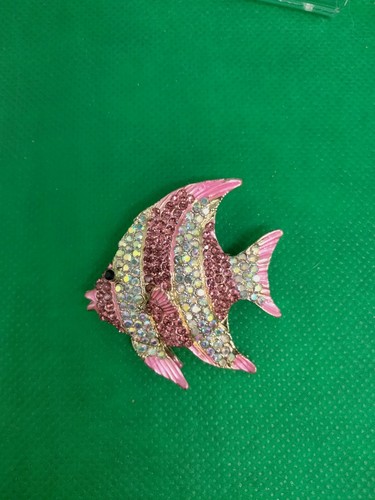 Vintage Pink Pearlized Rhinestone Fish Brooch Pin | eBay